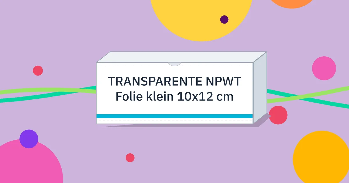 Symbolbild: Packung mit der Aufschrift TRANSPARENTE NPWT Folie klein 10x12 cm (PZN 05452250) – Verfügbarkeit und Bezug in Apotheken in Frankfurt am Main