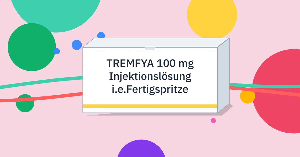 Symbolbild: Packung mit der Aufschrift TREMFYA 100 mg Injektionslösung i.e.Fertigspritze (PZN 13653695) – Verfügbarkeit und Bezug in Apotheken in Frankfurt am Main