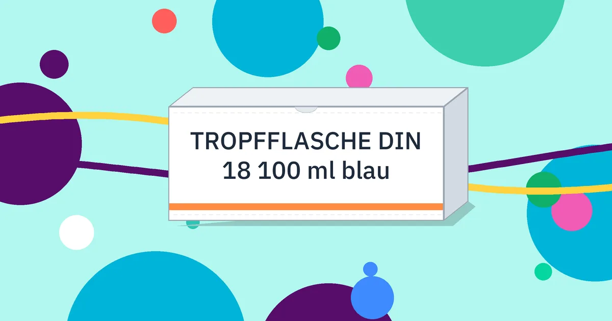 Symbolbild: Packung mit der Aufschrift TROPFFLASCHE DIN 18 100 ml blau (PZN 15586678) – Verfügbarkeit und Bezug in Apotheken in Frankfurt am Main