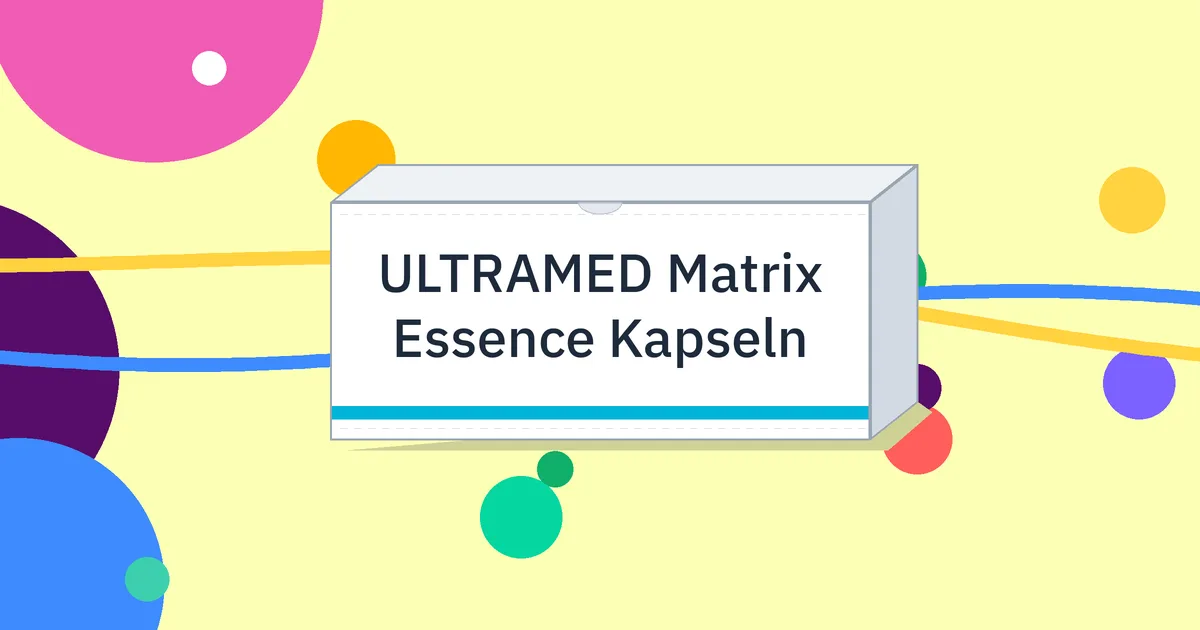 Symbolbild: Packung mit der Aufschrift ULTRAMED Matrix Essence Kapseln (PZN 20368570) – Verfügbarkeit und Bezug in Apotheken in Frankfurt am Main