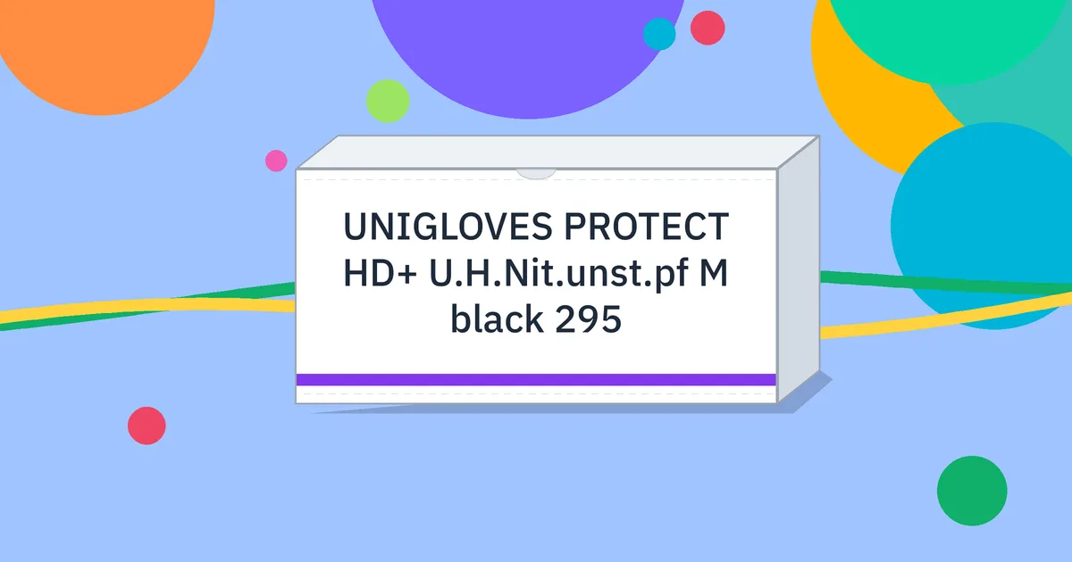 Symbolbild: Packung mit der Aufschrift UNIGLOVES PROTECT HD+ U.H.Nit.unst.pf M black 295 (PZN 20188968) – Verfügbarkeit und Bezug in Apotheken in Frankfurt am Main