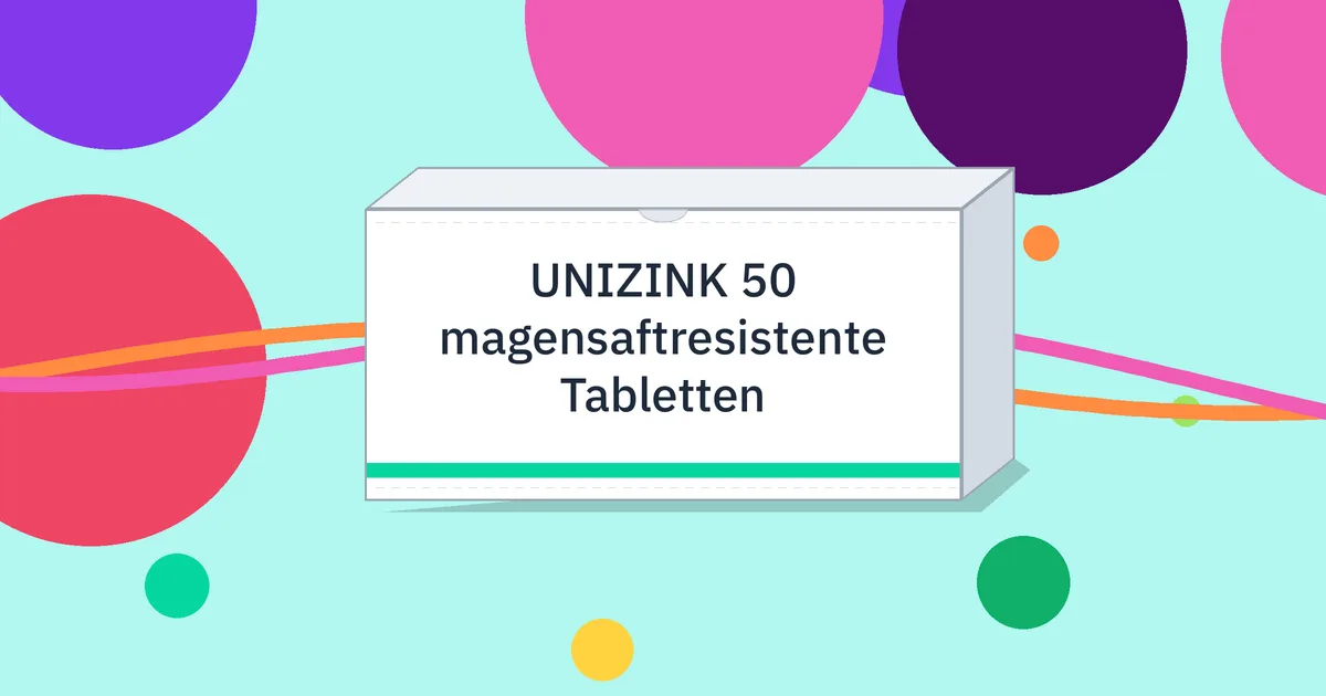Symbolbild: Packung mit der Aufschrift UNIZINK 50 magensaftresistente Tabletten (PZN 03441621) – Verfügbarkeit und Bezug in Apotheken in Frankfurt am Main
