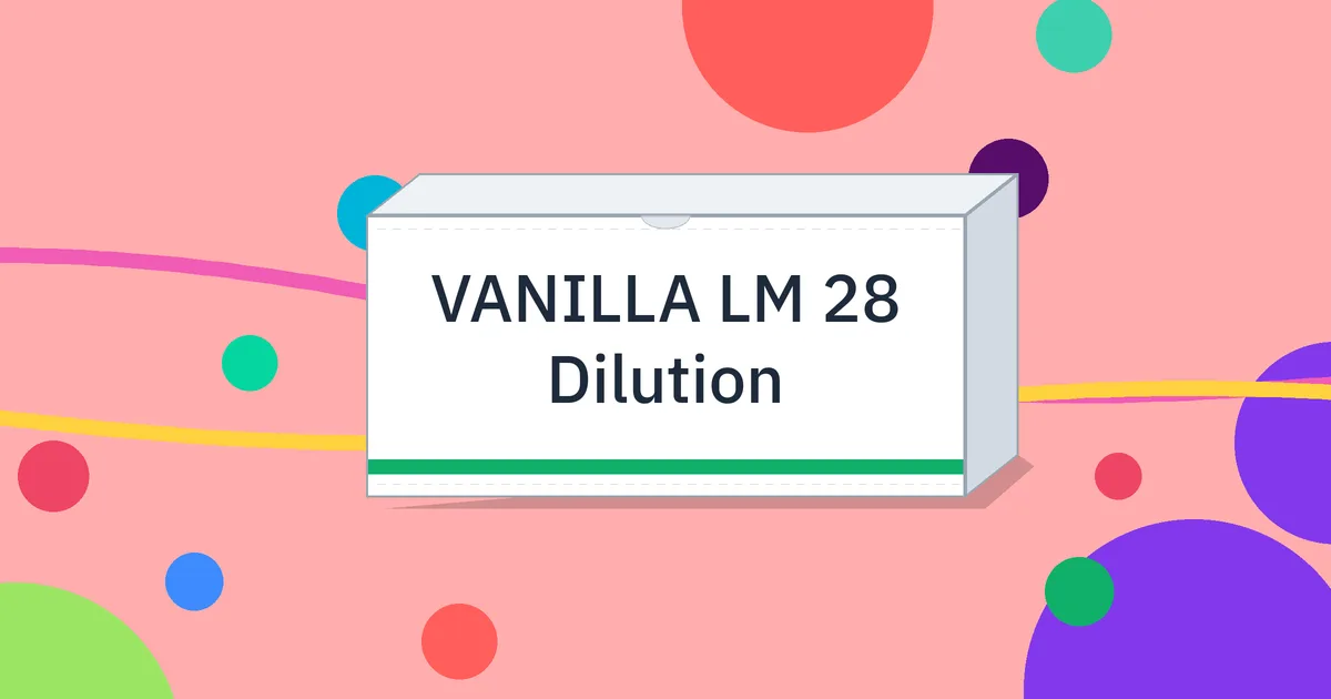 Symbolbild: Packung mit der Aufschrift VANILLA LM 28 Dilution (PZN 13263965) – Verfügbarkeit und Bezug in Apotheken in Frankfurt am Main