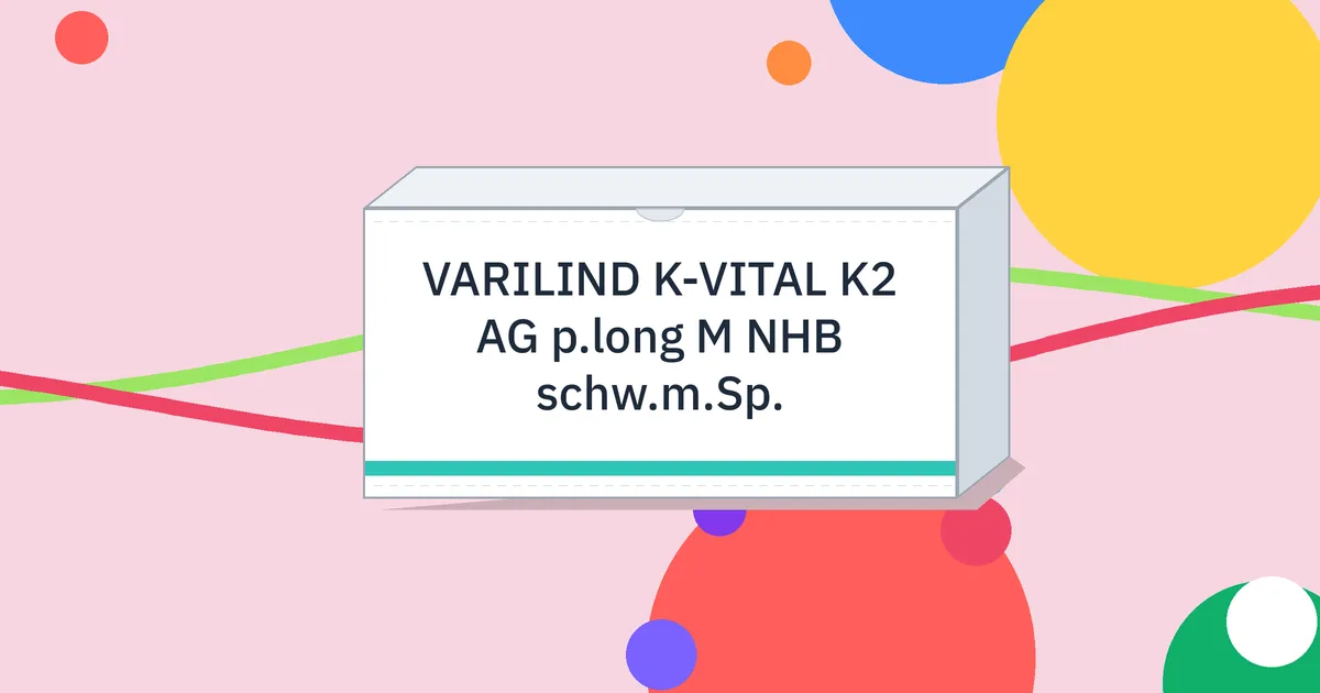 Symbolbild: Packung mit der Aufschrift VARILIND K-VITAL K2 AG p.long M NHB schw.m.Sp. (PZN 20565158) – Verfügbarkeit und Bezug in Apotheken in Frankfurt am Main