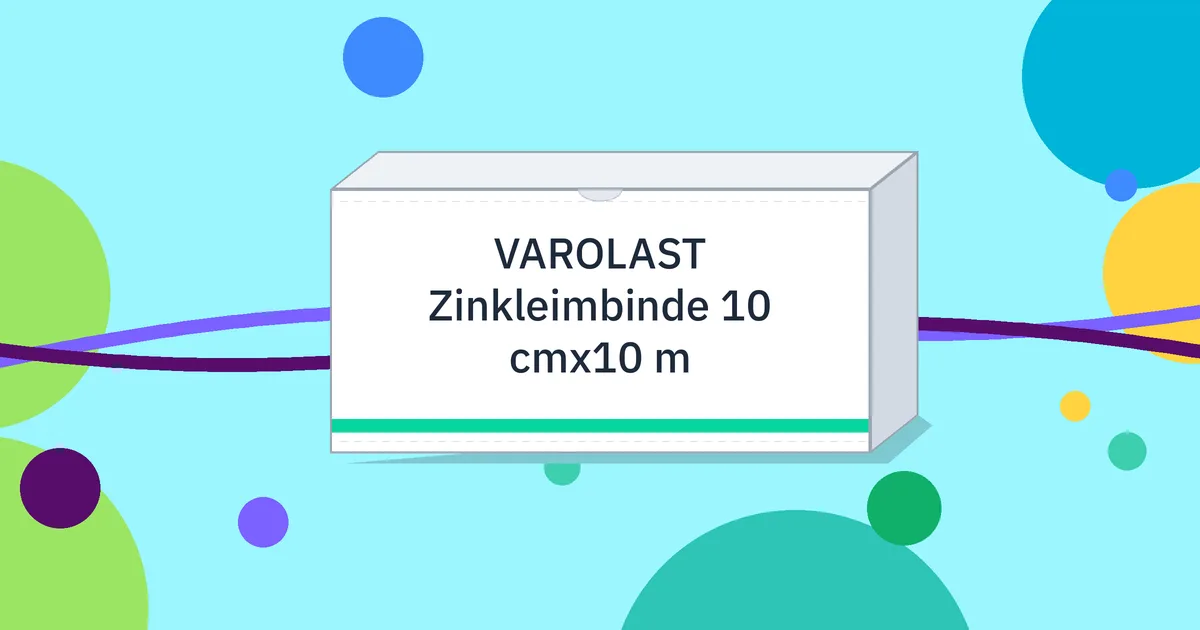 Symbolbild: Packung mit der Aufschrift VAROLAST Zinkleimbinde 10 cmx10 m (PZN 00006066) – Verfügbarkeit und Bezug in Apotheken in Frankfurt am Main
