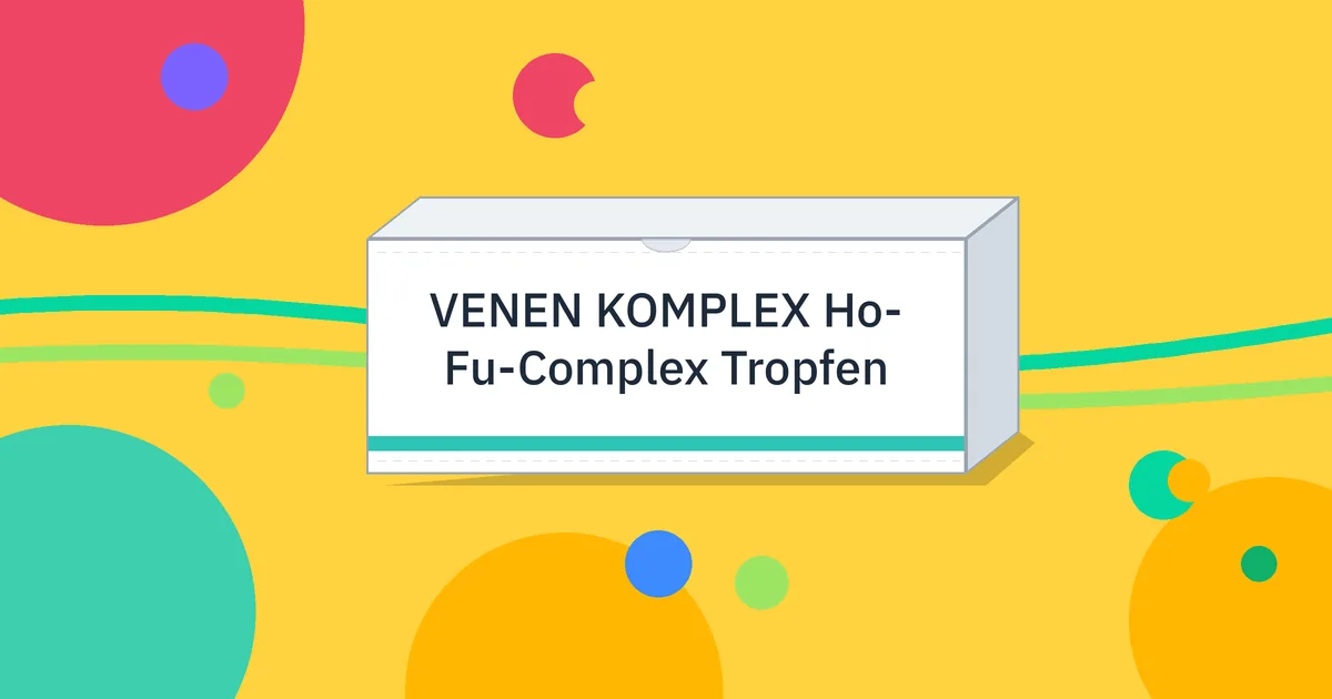 Symbolbild: Packung mit der Aufschrift VENEN KOMPLEX Ho-Fu-Complex Tropfen (PZN 07185801) – Verfügbarkeit und Bezug in Apotheken in Frankfurt am Main