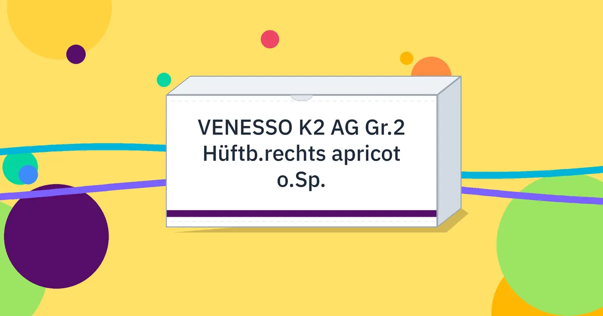 Symbolbild: Packung mit der Aufschrift VENESSO K2 AG Gr.2 Hüftb.rechts apricot o.Sp. (PZN 03271685) – Verfügbarkeit und Bezug in Apotheken in Frankfurt am Main