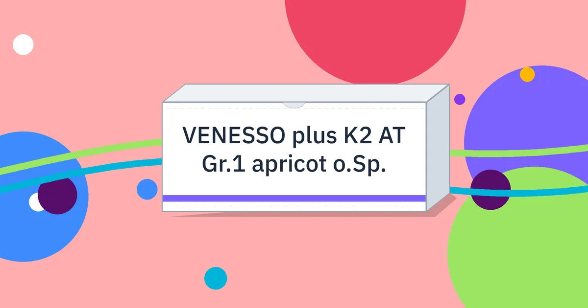 Symbolbild: Packung mit der Aufschrift VENESSO plus K2 AT Gr.1 apricot o.Sp. (PZN 03288266) – Verfügbarkeit und Bezug in Apotheken in Frankfurt am Main