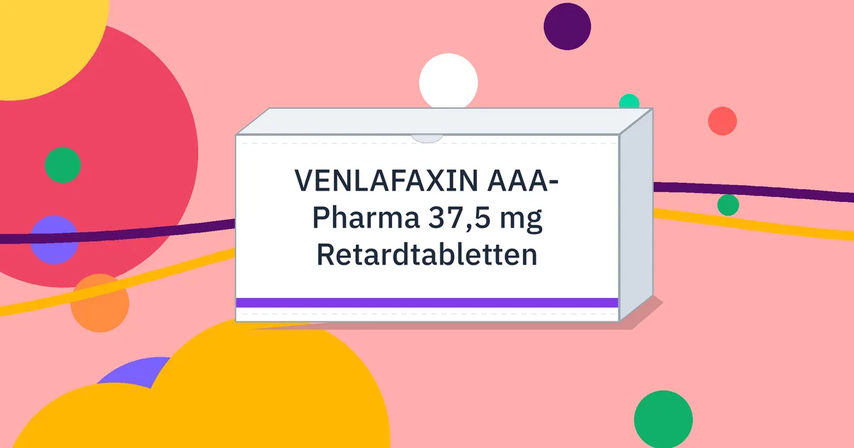 Symbolbild: Packung mit der Aufschrift VENLAFAXIN AAA-Pharma 37,5 mg Retardtabletten (PZN 18300317) – Verfügbarkeit und Bezug in Apotheken in Frankfurt am Main