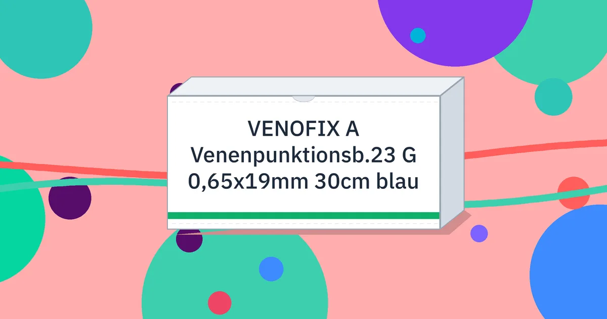 Symbolbild: Packung mit der Aufschrift VENOFIX A Venenpunktionsb.23 G 0,65x19mm 30cm blau (PZN 19222826) – Verfügbarkeit und Bezug in Apotheken in Frankfurt am Main