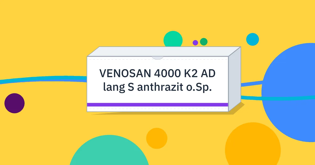 Symbolbild: Packung mit der Aufschrift VENOSAN 4000 K2 AD lang S anthrazit o.Sp. (PZN 16601457) – Verfügbarkeit und Bezug in Apotheken in Frankfurt am Main
