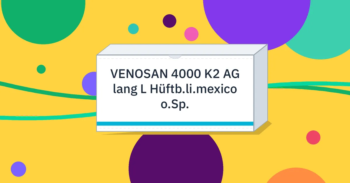 Symbolbild: Packung mit der Aufschrift VENOSAN 4000 K2 AG lang L Hüftb.li.mexico o.Sp. (PZN 14424123) – Verfügbarkeit und Bezug in Apotheken in Frankfurt am Main