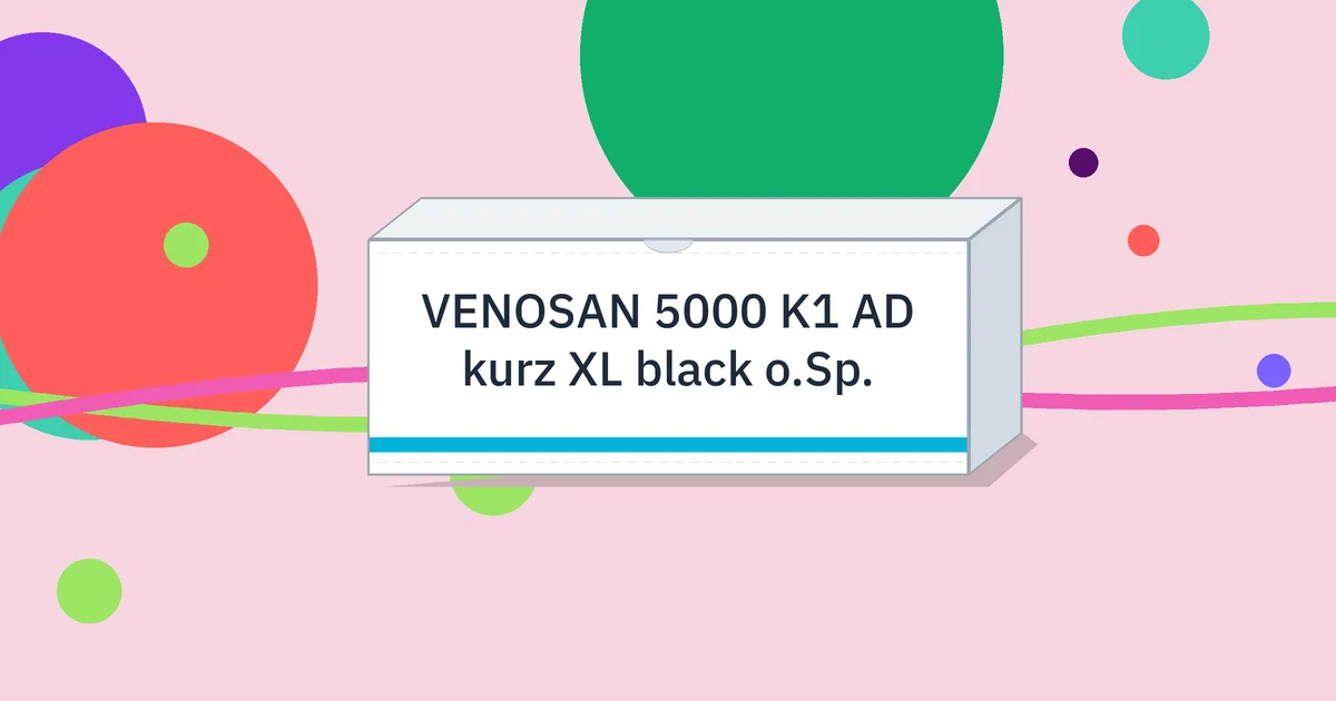 Symbolbild: Packung mit der Aufschrift VENOSAN 5000 K1 AD kurz XL black o.Sp. (PZN 14432536) – Verfügbarkeit und Bezug in Apotheken in Frankfurt am Main
