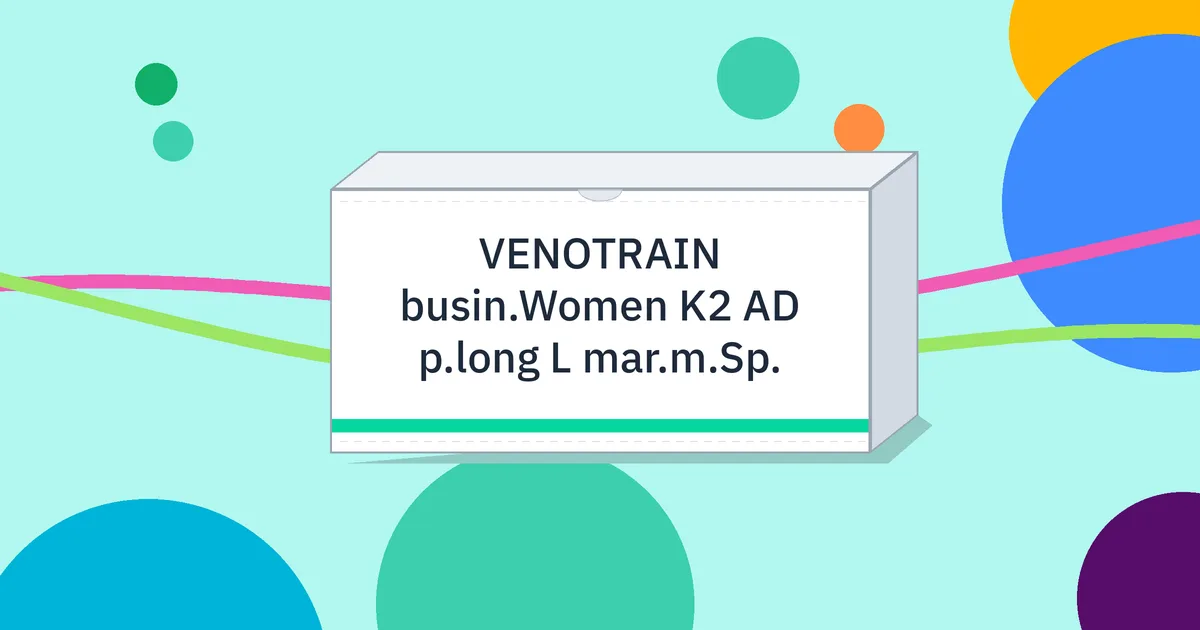 Symbolbild: Packung mit der Aufschrift VENOTRAIN busin.Women K2 AD p.long L mar.m.Sp. (PZN 10196033) – Verfügbarkeit und Bezug in Apotheken in Frankfurt am Main