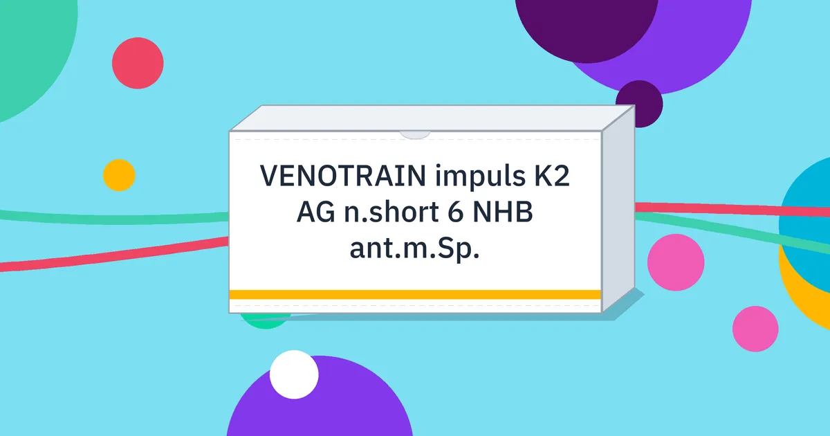 Symbolbild: Packung mit der Aufschrift VENOTRAIN impuls K2 AG n.short 6 NHB ant.m.Sp. (PZN 15214675) – Verfügbarkeit und Bezug in Apotheken in Frankfurt am Main