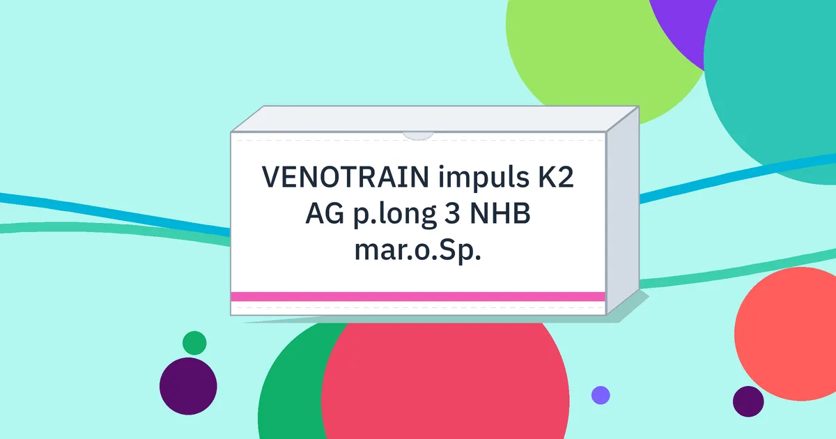 Symbolbild: Packung mit der Aufschrift VENOTRAIN impuls K2 AG p.long 3 NHB mar.o.Sp. (PZN 15214540) – Verfügbarkeit und Bezug in Apotheken in Frankfurt am Main