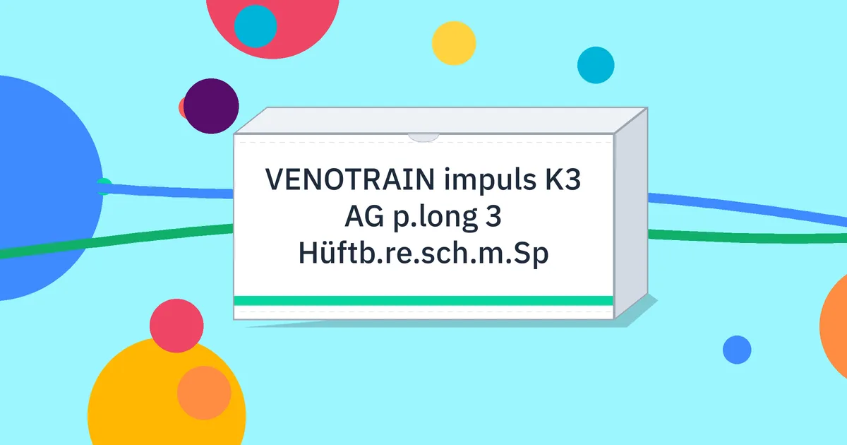 Symbolbild: Packung mit der Aufschrift VENOTRAIN impuls K3 AG p.long 3 Hüftb.re.sch.m.Sp (PZN 10294014) – Verfügbarkeit und Bezug in Apotheken in Frankfurt am Main