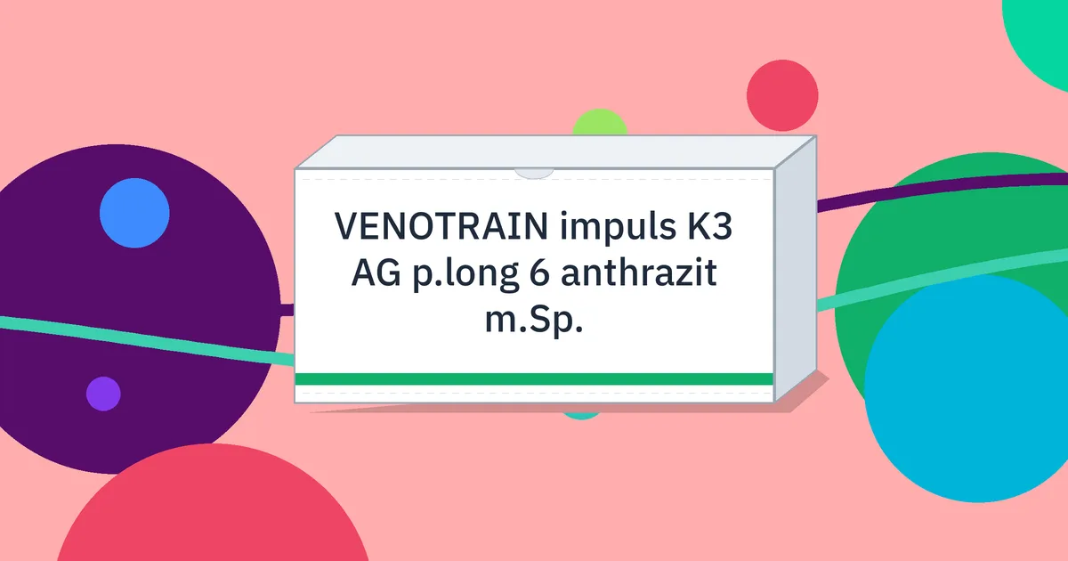 Symbolbild: Packung mit der Aufschrift VENOTRAIN impuls K3 AG p.long 6 anthrazit m.Sp. (PZN 15213670) – Verfügbarkeit und Bezug in Apotheken in Frankfurt am Main