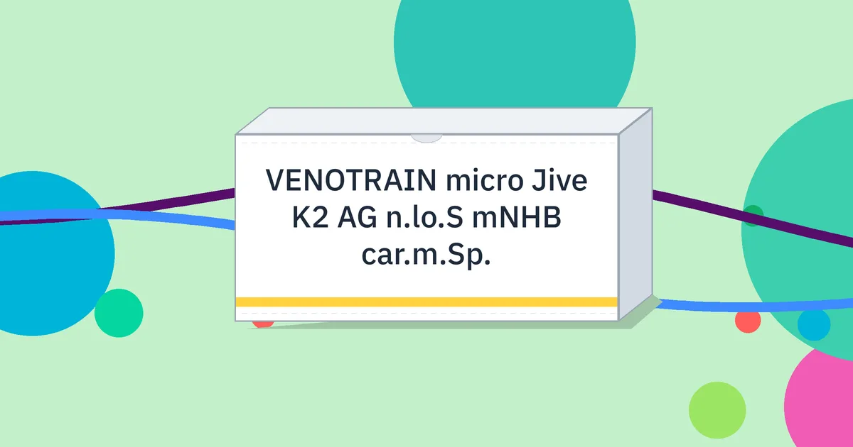 Symbolbild: Packung mit der Aufschrift VENOTRAIN micro Jive K2 AG n.lo.S mNHB car.m.Sp. (PZN 17758847) – Verfügbarkeit und Bezug in Apotheken in Frankfurt am Main