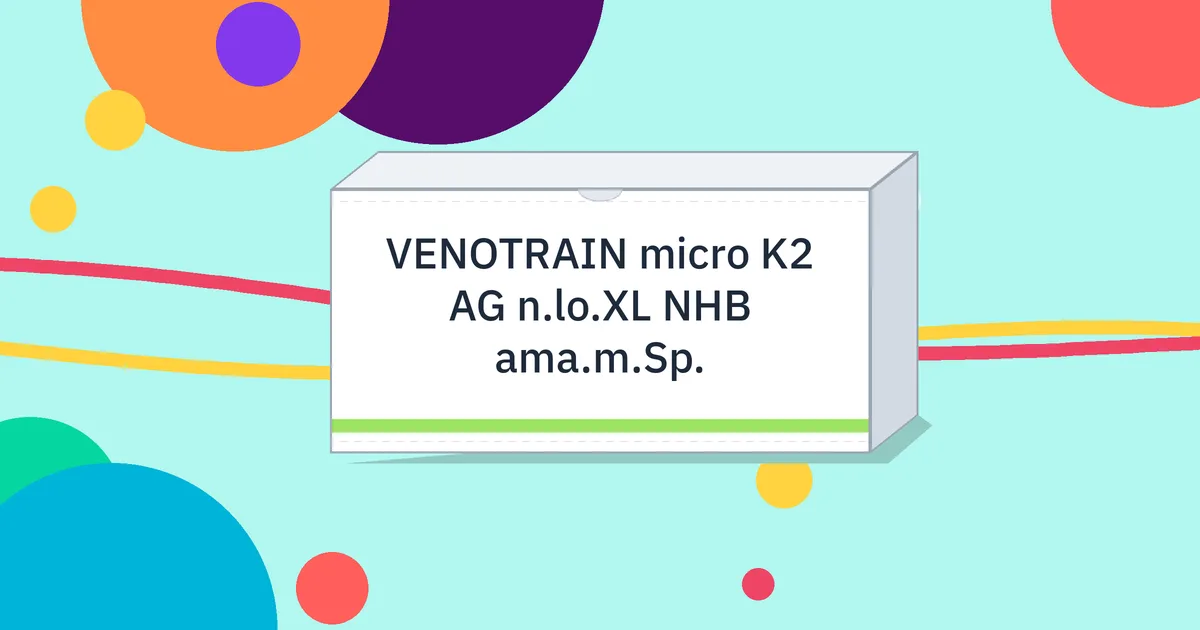 Symbolbild: Packung mit der Aufschrift VENOTRAIN micro K2 AG n.lo.XL NHB ama.m.Sp. (PZN 02358071) – Verfügbarkeit und Bezug in Apotheken in Frankfurt am Main