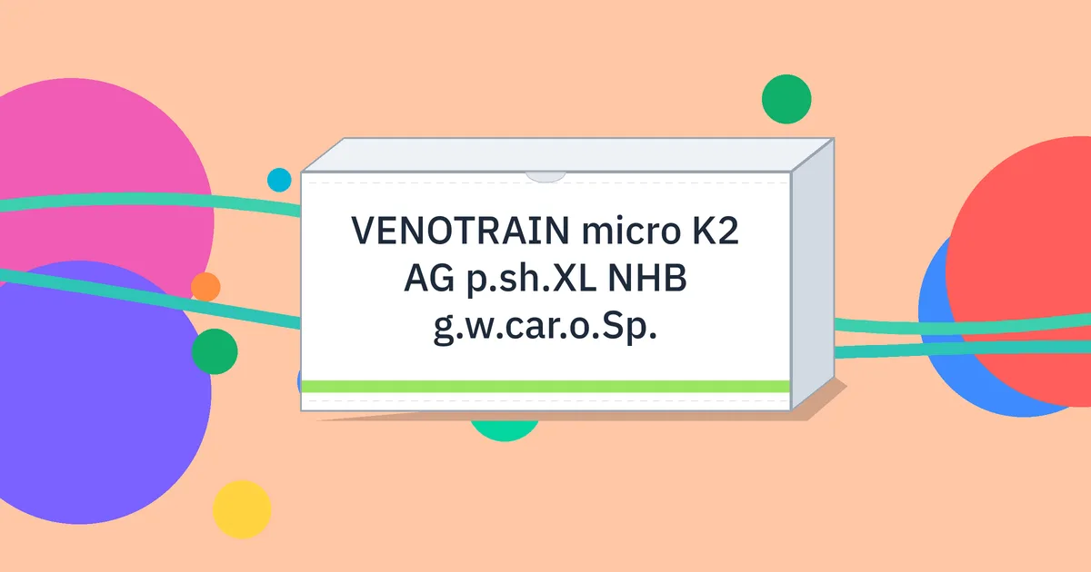 Symbolbild: Packung mit der Aufschrift VENOTRAIN micro K2 AG p.sh.XL NHB g.w.car.o.Sp. (PZN 09026159) – Verfügbarkeit und Bezug in Apotheken in Frankfurt am Main
