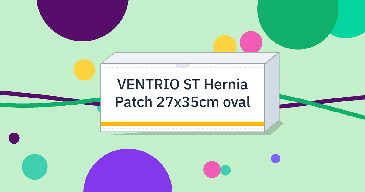 Symbolbild: Packung mit der Aufschrift VENTRIO ST Hernia Patch 27x35cm oval (PZN 09485134) – Verfügbarkeit und Bezug in Apotheken in Frankfurt am Main