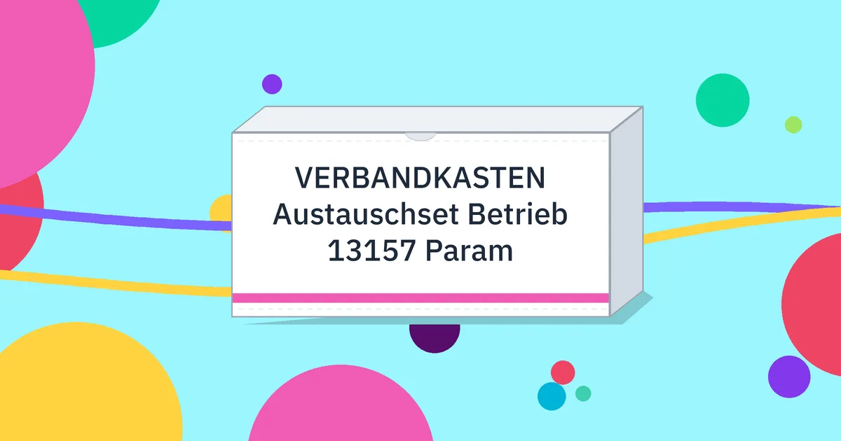 Symbolbild: Packung mit der Aufschrift VERBANDKASTEN Austauschset Betrieb 13157 Param (PZN 09235271) – Verfügbarkeit und Bezug in Apotheken in Frankfurt am Main