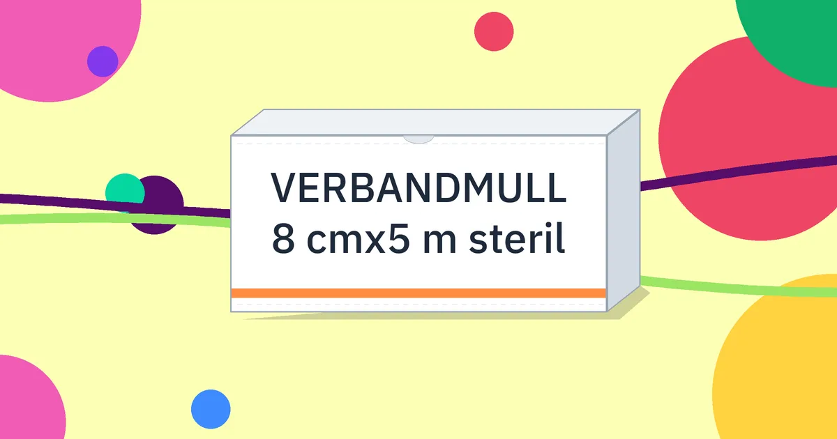 Symbolbild: Packung mit der Aufschrift VERBANDMULL 8 cmx5 m steril (PZN 07194705) – Verfügbarkeit und Bezug in Apotheken in Frankfurt am Main
