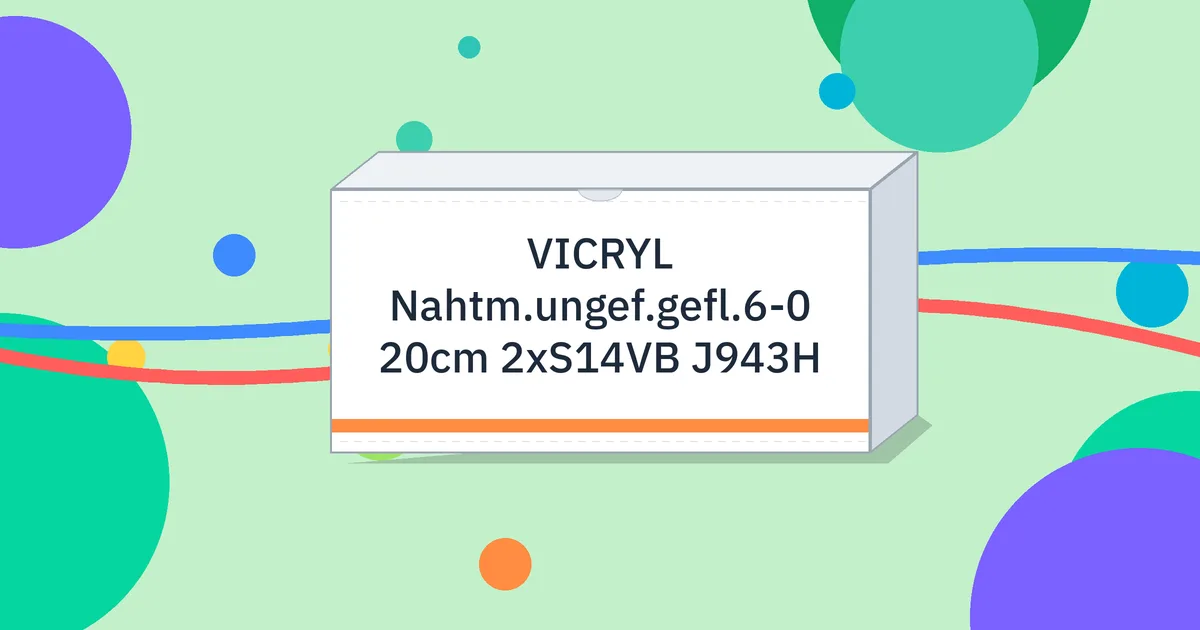 Symbolbild: Packung mit der Aufschrift VICRYL Nahtm.ungef.gefl.6-0 20cm 2xS14VB J943H (PZN 20855181) – Verfügbarkeit und Bezug in Apotheken in Frankfurt am Main
