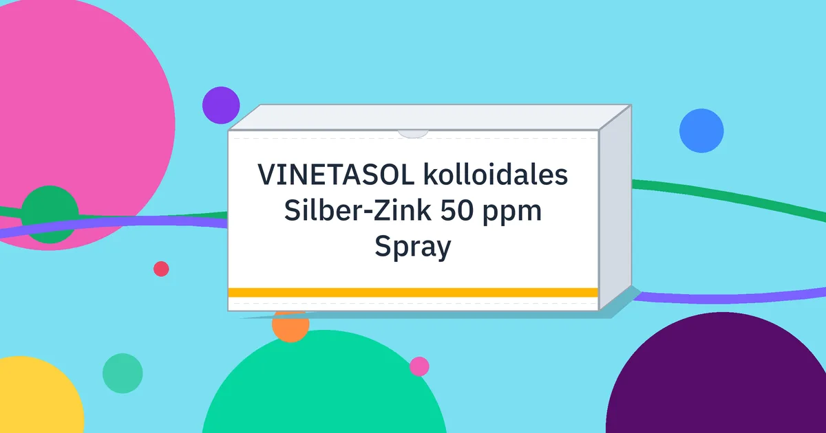Symbolbild: Packung mit der Aufschrift VINETASOL kolloidales Silber-Zink 50 ppm Spray (PZN 19760877) – Verfügbarkeit und Bezug in Apotheken in Frankfurt am Main