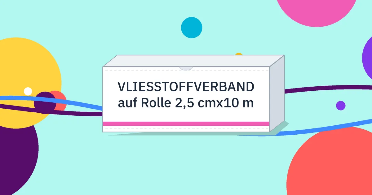Symbolbild: Packung mit der Aufschrift VLIESSTOFFVERBAND auf Rolle 2,5 cmx10 m (PZN 18260115) – Verfügbarkeit und Bezug in Apotheken in Frankfurt am Main
