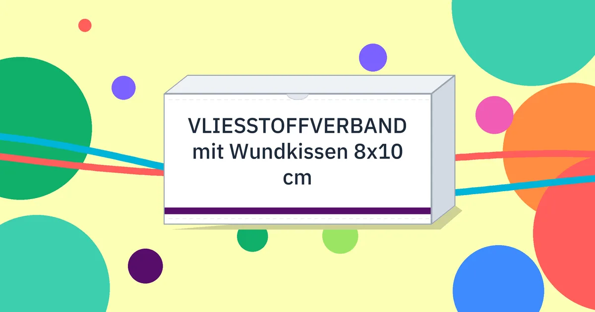 Symbolbild: Packung mit der Aufschrift VLIESSTOFFVERBAND mit Wundkissen 8x10 cm (PZN 18260049) – Verfügbarkeit und Bezug in Apotheken in Frankfurt am Main