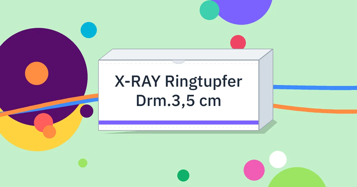 Symbolbild: Packung mit der Aufschrift X-RAY Ringtupfer Drm.3,5 cm (PZN 06607714) – Verfügbarkeit und Bezug in Apotheken in Frankfurt am Main