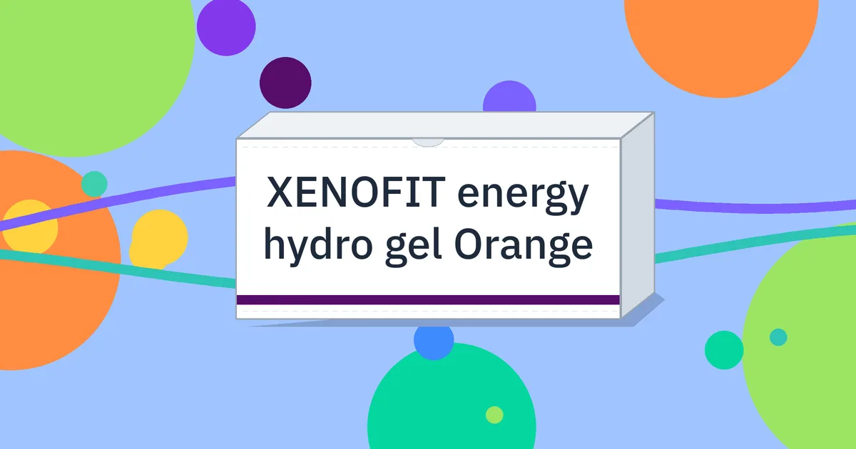 Symbolbild: Packung mit der Aufschrift XENOFIT energy hydro gel Orange (PZN 16154521) – Verfügbarkeit und Bezug in Apotheken in Frankfurt am Main