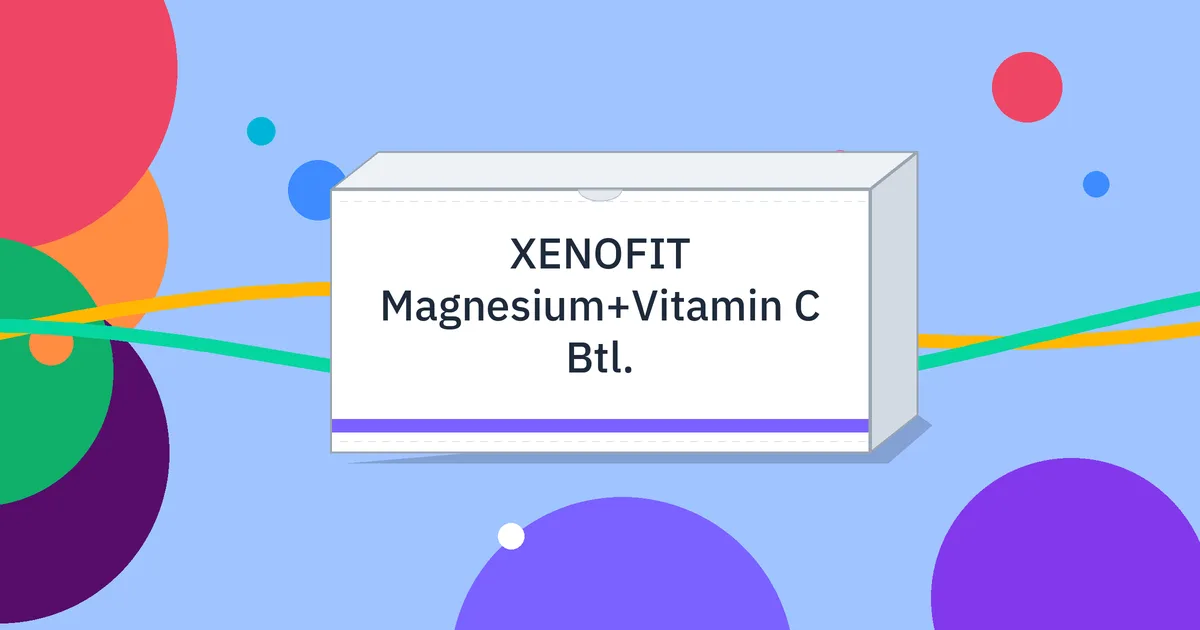 Symbolbild: Packung mit der Aufschrift XENOFIT Magnesium+Vitamin C Btl. (PZN 03489639) – Verfügbarkeit und Bezug in Apotheken in Frankfurt am Main