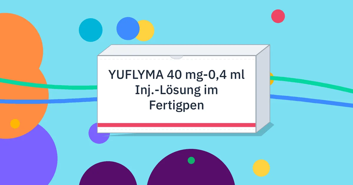 Symbolbild: Packung mit der Aufschrift YUFLYMA 40 mg-0,4 ml Inj.-Lösung im Fertigpen (PZN 18253919) – Verfügbarkeit und Bezug in Apotheken in Frankfurt am Main