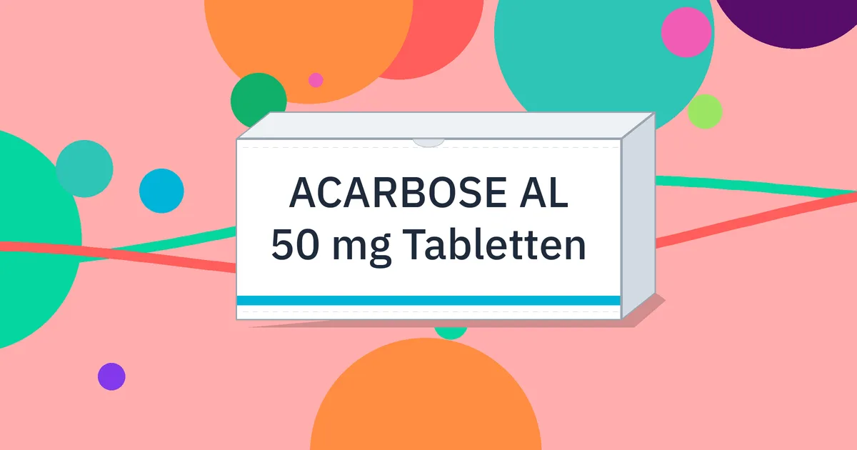 Symbolbild: Packung mit der Aufschrift ACARBOSE AL 50 mg Tabletten (PZN 01808661) – Verfügbarkeit und Bezug in Apotheken in Frankfurt am Main