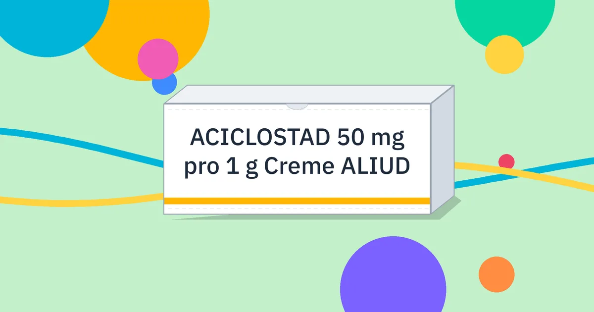 Symbolbild: Packung mit der Aufschrift ACICLOSTAD 50 mg pro 1 g Creme ALIUD (PZN 10838106) – Verfügbarkeit und Bezug in Apotheken in Frankfurt am Main