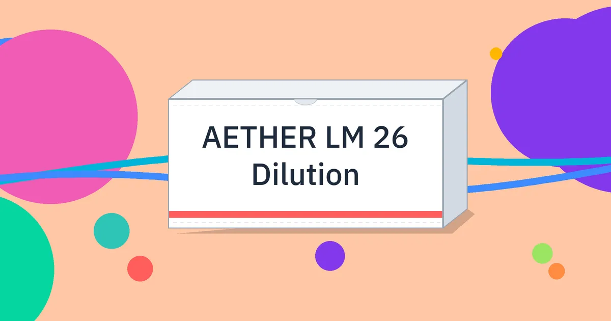 Symbolbild: Packung mit der Aufschrift AETHER LM 26 Dilution (PZN 13300459) – Verfügbarkeit und Bezug in Apotheken in Frankfurt am Main