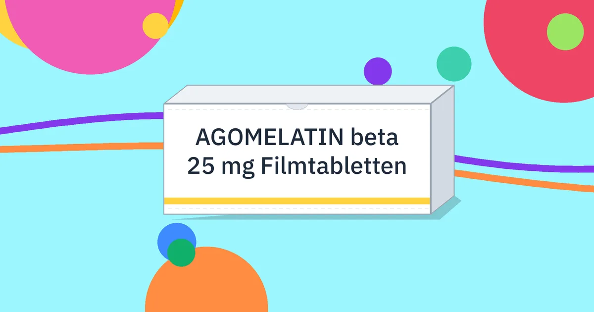 Symbolbild: Packung mit der Aufschrift AGOMELATIN beta 25 mg Filmtabletten (PZN 13982306) – Verfügbarkeit und Bezug in Apotheken in Frankfurt am Main
