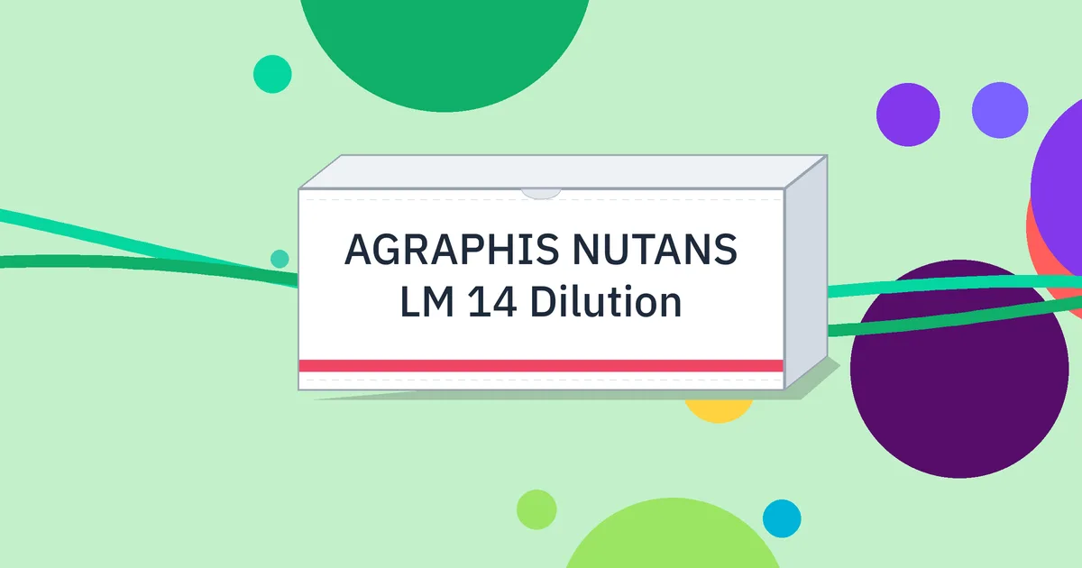Symbolbild: Packung mit der Aufschrift AGRAPHIS NUTANS LM 14 Dilution (PZN 13306479) – Verfügbarkeit und Bezug in Apotheken in Frankfurt am Main