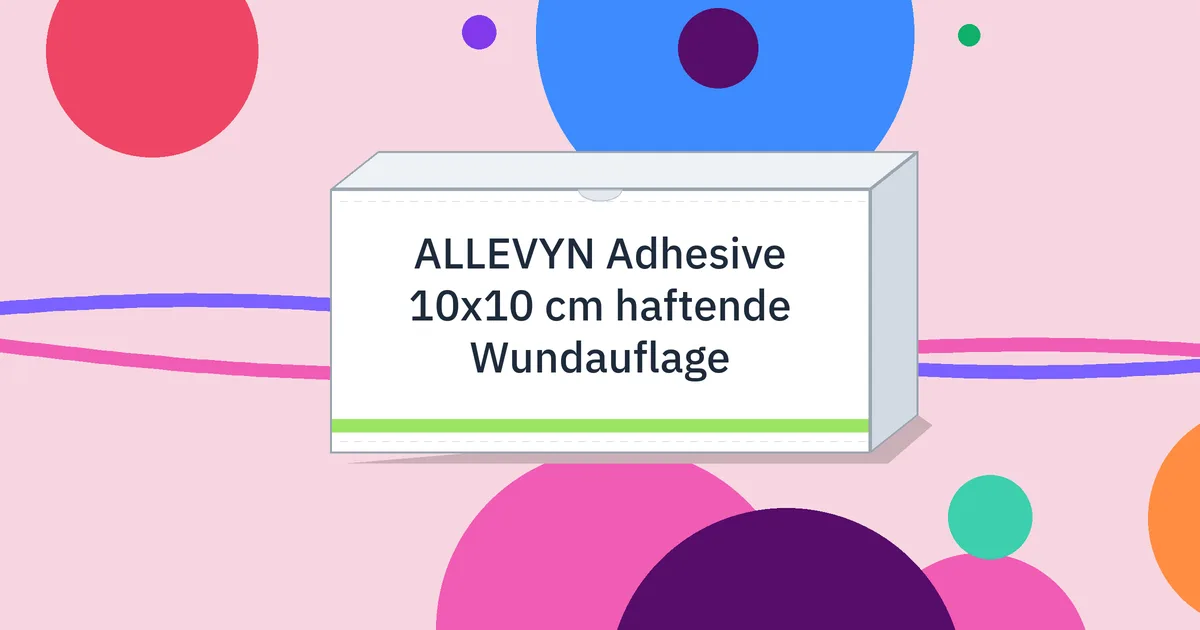 Symbolbild: Packung mit der Aufschrift ALLEVYN Adhesive 10x10 cm haftende Wundauflage (PZN 15880662) – Verfügbarkeit und Bezug in Apotheken in Frankfurt am Main