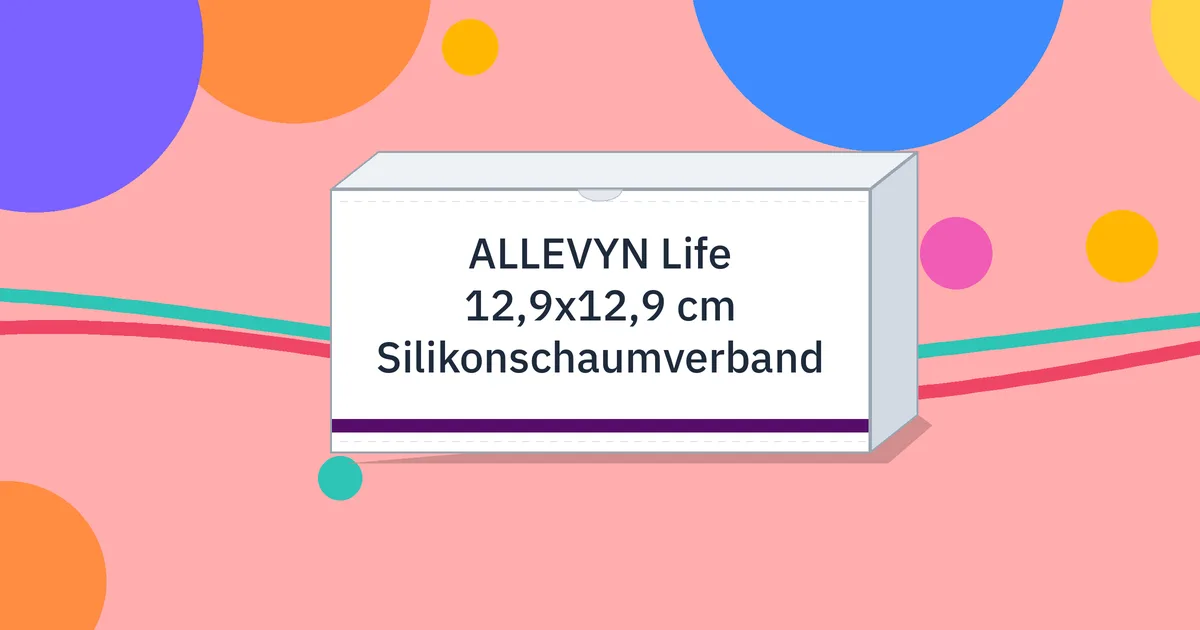 Symbolbild: Packung mit der Aufschrift ALLEVYN Life 12,9x12,9 cm Silikonschaumverband (PZN 17163574) – Verfügbarkeit und Bezug in Apotheken in Frankfurt am Main