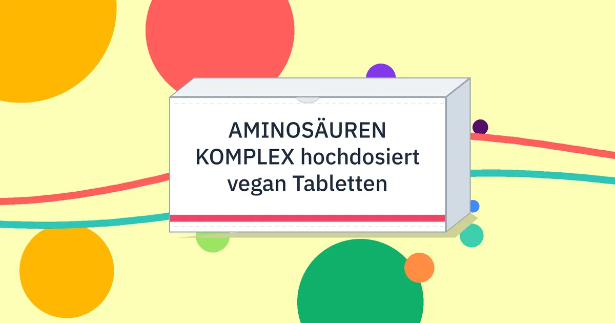 Symbolbild: Packung mit der Aufschrift AMINOSÄUREN KOMPLEX hochdosiert vegan Tabletten (PZN 19759495) – Verfügbarkeit und Bezug in Apotheken in Frankfurt am Main