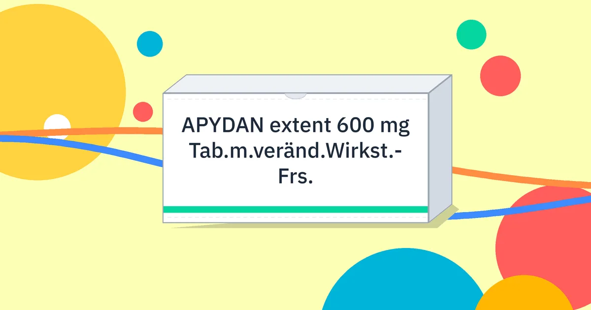 Symbolbild: Packung mit der Aufschrift APYDAN extent 600 mg Tab.m.veränd.Wirkst.-Frs. (PZN 00714515) – Verfügbarkeit und Bezug in Apotheken in Frankfurt am Main