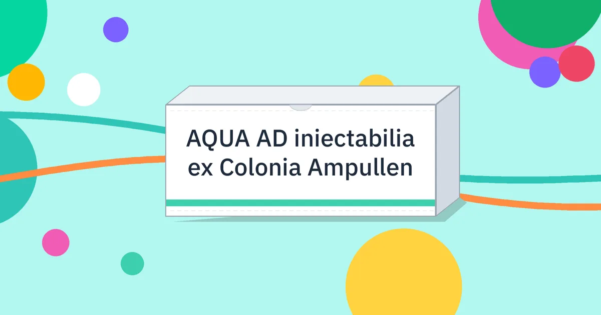 Symbolbild: Packung mit der Aufschrift AQUA AD iniectabilia ex Colonia Ampullen (PZN 01806403) – Verfügbarkeit und Bezug in Apotheken in Frankfurt am Main