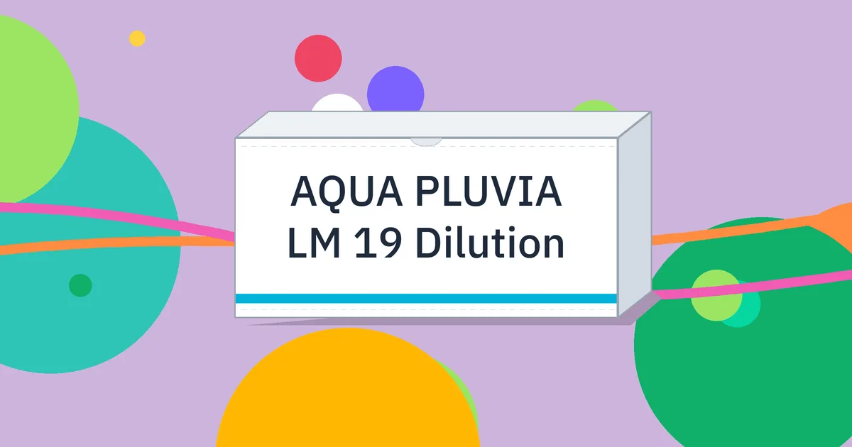 Symbolbild: Packung mit der Aufschrift AQUA PLUVIA LM 19 Dilution (PZN 12766049) – Verfügbarkeit und Bezug in Apotheken in Frankfurt am Main