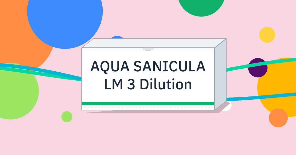 Symbolbild: Packung mit der Aufschrift AQUA SANICULA LM 3 Dilution (PZN 13381788) – Verfügbarkeit und Bezug in Apotheken in Frankfurt am Main