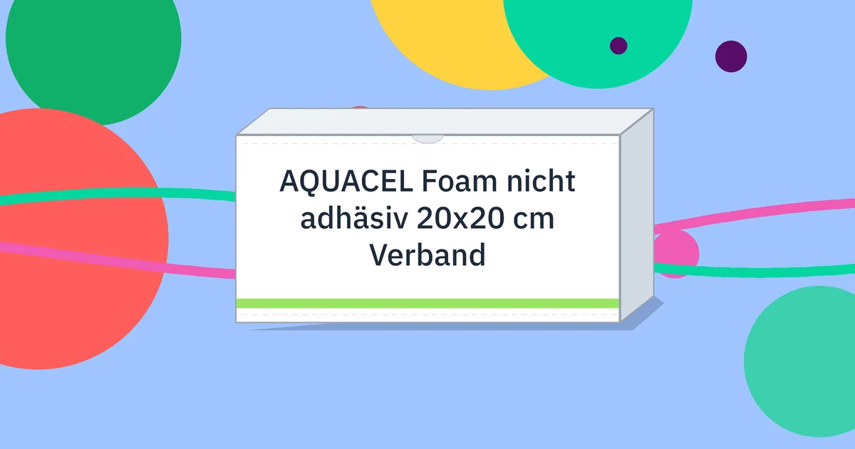 Symbolbild: Packung mit der Aufschrift AQUACEL Foam nicht adhäsiv 20x20 cm Verband (PZN 20157695) – Verfügbarkeit und Bezug in Apotheken in Frankfurt am Main