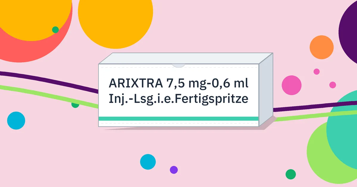 Symbolbild: Packung mit der Aufschrift ARIXTRA 7,5 mg-0,6 ml Inj.-Lsg.i.e.Fertigspritze (PZN 10531980) – Verfügbarkeit und Bezug in Apotheken in Frankfurt am Main